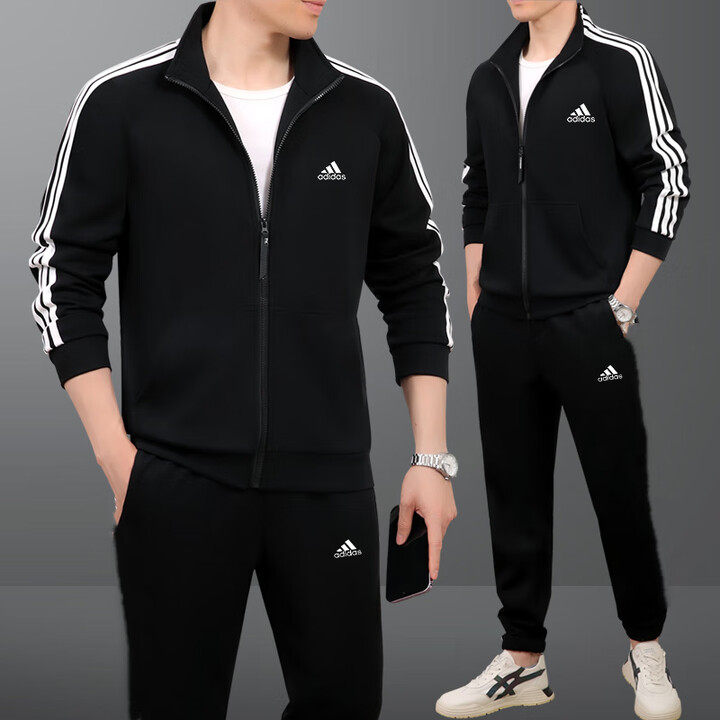 阿迪达斯（adidas）男士运动套装2025春秋季针织透气跑步外套夹克长裤休闲裤两件套 IC6766黑色 S 推荐120-135斤【图片 价格 ...