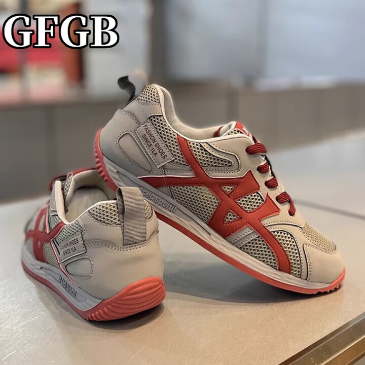GFGB品牌轻奢网面透气阿甘鞋2025秋冬季新款百搭软底休闲鞋子男运动鞋 灰红 -网面透气 43 【皮鞋码】【图片 价格 品牌 报价】-京东