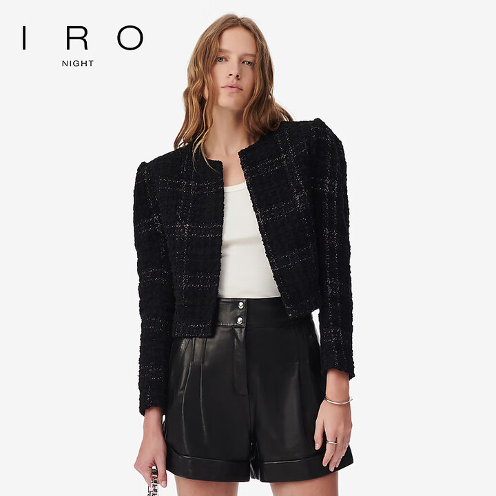 IRO NIGHT 宽肩小香风外套长袖短款大格纹圆领法式轻奢24秋季新款 经典黑 38【图片 价格 品牌 报价】-京东
