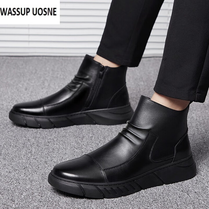 WASSUP UOSNE马丁靴冬季男士皮鞋真皮高帮靴子加绒保暖英伦棉鞋休闲中帮皮靴男 9966黑色棉鞋普通版 41【图片 价格 品牌 报价】-京东