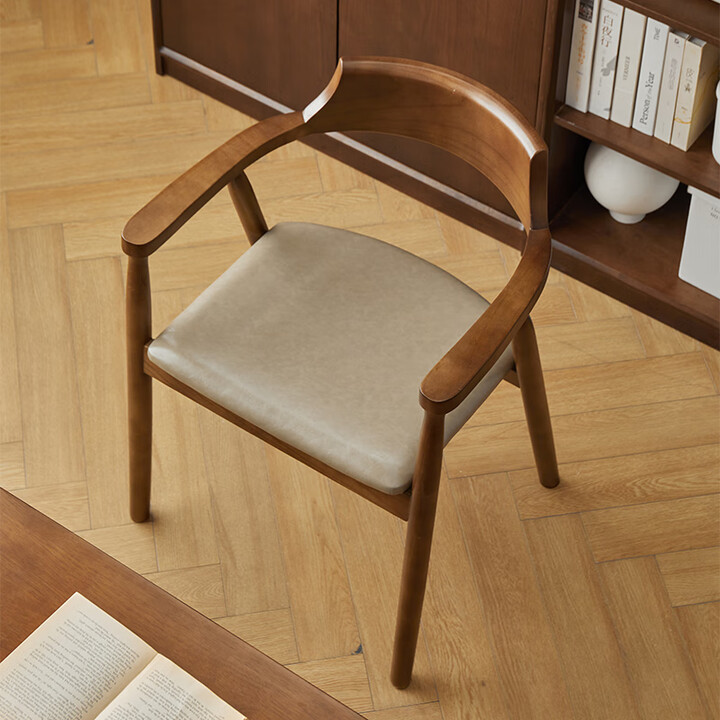 OIUYT新中式实木餐椅家用扶手靠背黑胡桃书桌舒美特广岛圈椅主人茶凳子 [广岛椅]胡桃色+灰色皮革【图片 价格 品牌 报价】-京东