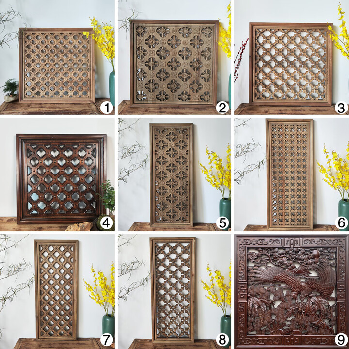 缘匠尚品仿古老做旧花窗中式实木镂空雕花窗户窗棂花格装饰挂画宋式美学 款式2【60*60cm】 樟子松【图片 价格 品牌 报价】-京东