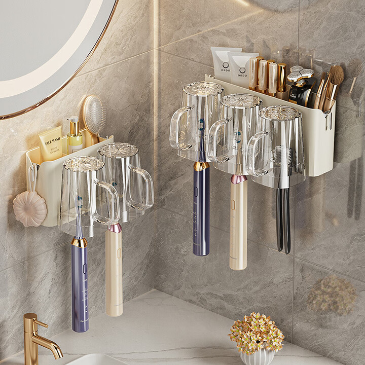 【艾杰普JJ1568】艾杰普牙刷置物架免打孔双杯三杯牙刷架子卫生间牙杯收纳漱口杯架 【行情 报价 价格 评测】-京东