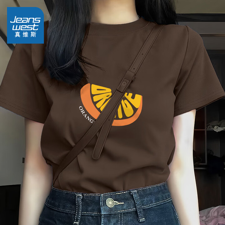 真维斯女装 2025春季新款 时尚百搭休闲宽松T恤橙子字母印花女JR 咖啡8900 XL 175/96A【图片 价格 品牌 报价】-京东