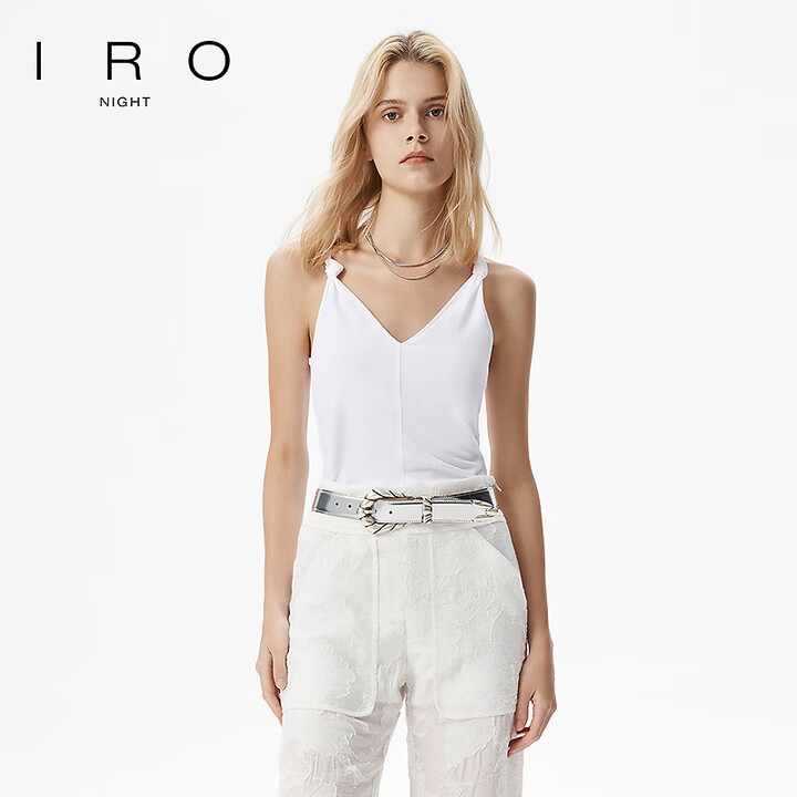 IRO NIGHT 纯棉背心吊带内搭纽结肩带交叉带法式轻奢24夏季新款 白色 S【图片 价格 品牌 报价】-京东