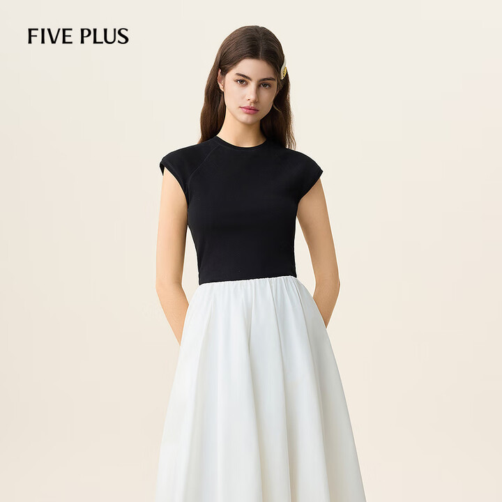 FivePlus通勤百搭短袖T恤女纯色简约圆领上衣烫钻2025新款女春装 黑色 S【图片 价格 品牌 报价】-京东