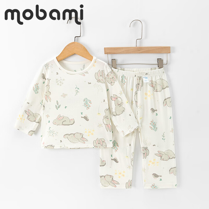 摩芭米（mobami）爬爬服内衣套装宝宝衣服长袖内衣睡衣秋衣儿童套装家居服空调服 白色兔子 长袖 80 （A类面料）【图片 价格 品牌 报价】-京东