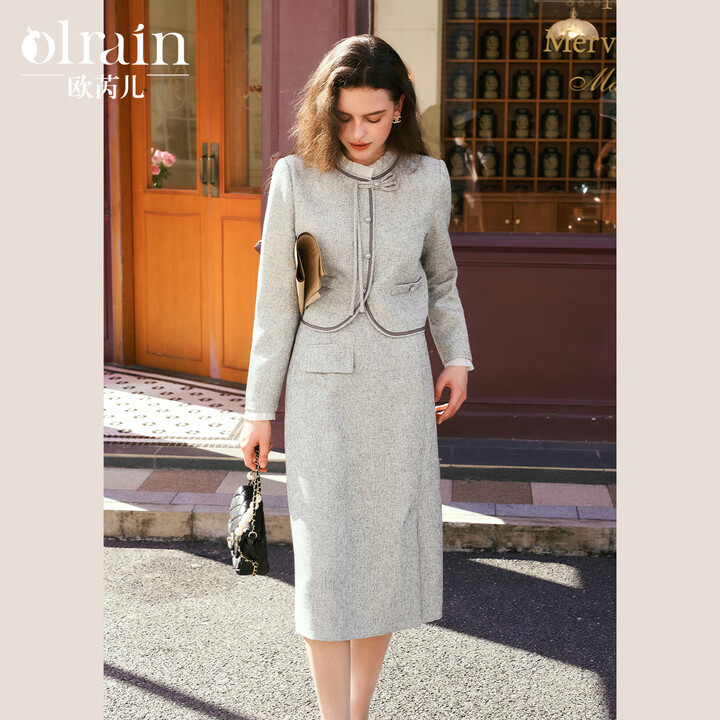 【OlrainN56QE93800】Olrain欧芮儿法式通勤小香风套装女春秋新品通勤百搭两件套 浅灰色 M 【行情 报价 价格 评测】-京东