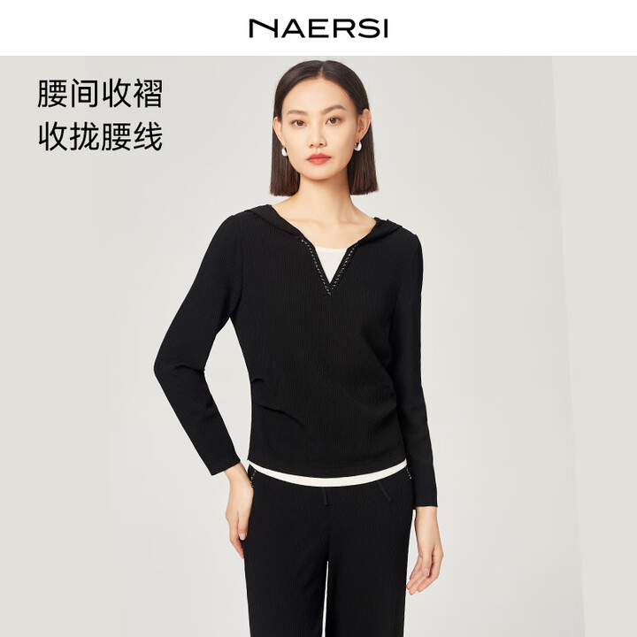娜尔思（NAERSI）娜尔思简约百搭针织衫2025年秋季显瘦上衣 黑色 XL【图片 价格 品牌 报价】-京东