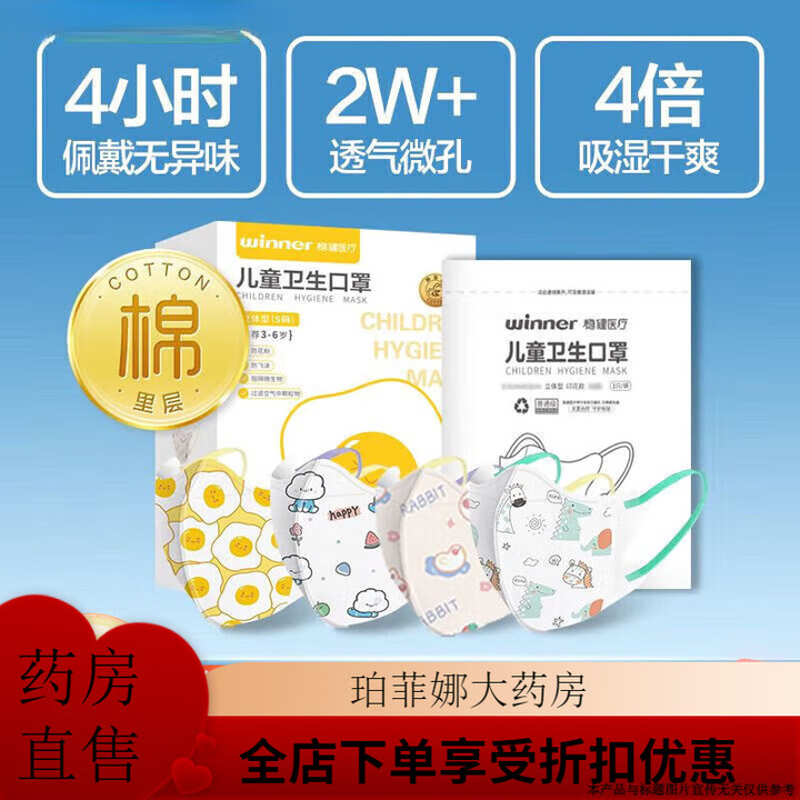 稳健（Winner）【药房直售】稳健（Winner）高透n95 稳健儿童口罩3d立体男女孩1- 萌幼童3-6岁【四色混搭】【图片 价格 品牌 ...