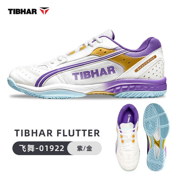 挺拔（TIBHAR）德国挺拔飞舞乒乓球鞋男女橡胶底训练鞋防滑缓震专业羽毛球鞋 01922-飞舞-紫/金 43 (265mm) 请加大一码选择 ...