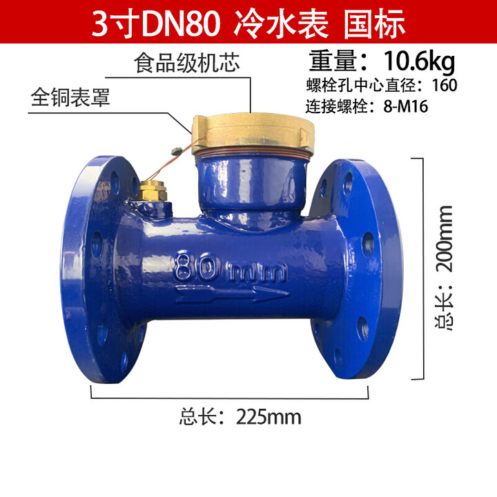 致荟树法兰水表dn150/100/80/65/50自来水家用立式螺纹宁波国标大口径 DN80法兰(热水表)(国标)【图片 价格 品牌 报价】-京东