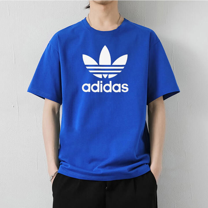 阿迪达斯（adidas）t恤男装短袖三叶草2025夏季新款纯棉半袖男士休闲上衣 纯棉IZ3058蓝色 2XL 推荐210-230斤【图片 价格 ...