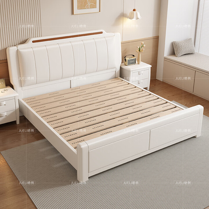 绝例现代简约实木床1.8米x2米主卧双人大床1.5x2米2.2米极简风储物床 支架结构【静音床板】 2*2.2m 床+10cm护脊椰棕床垫+2 ...