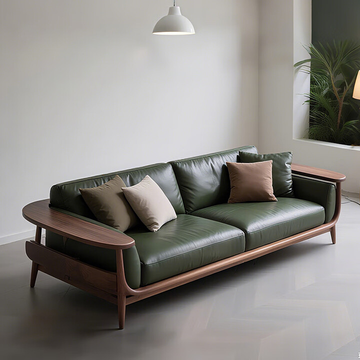 美学派新中式黑胡桃木沙发现代客厅禅意实木家具酒店别墅客厅皮艺沙发 1.6m 直排沙发（白蜡木）【图片 价格 品牌 报价】-京东