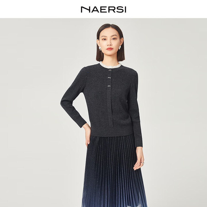 NAERSI【璀璨星辰】娜尔思静奢优雅绵羊毛针织衫2025年秋季新款香风上衣 亮灰色 L【图片 价格 品牌 报价】-京东