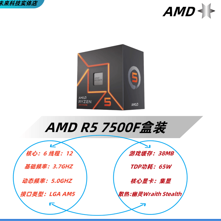 AMDamd cpu r5 7500f 7600 7600x r7 7700 7700x 7800x3d r9 7950x全新散片 未拆封盒装 ...