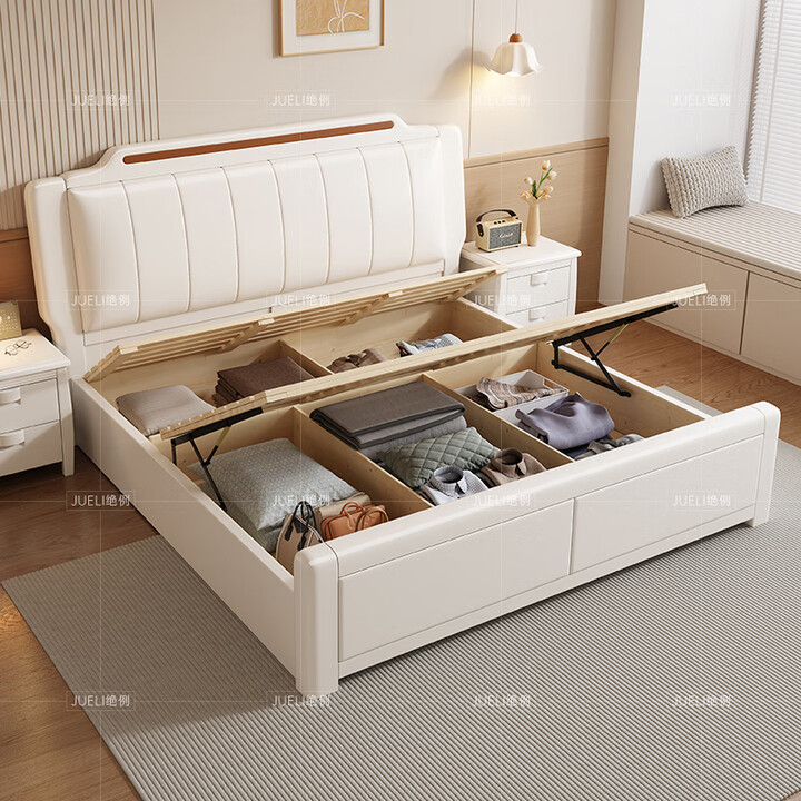 绝例现代简约实木床1.8米x2米主卧双人大床1.5x2米2.2米极简风储物床 气压储物结构 2*2.2m 床+10cm环保乳胶棕垫+1柜【图片 ...