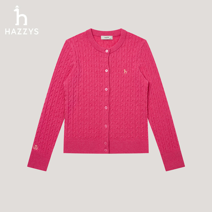 HAZZYS哈吉斯女装 2025秋季新款女士通勤亮色绞花羊毛开衫女ABYSD1CCD05 粉色PN M (160/84A 38)【图片 价格 品牌 报价】-京东