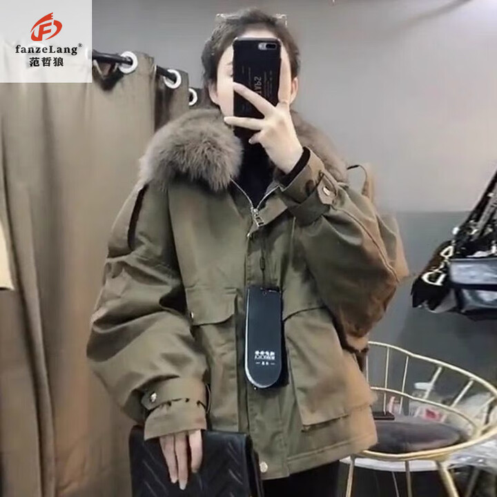 范哲狼（FANZELANG）欧洲站加绒加厚棉衣外套女2025冬季新款设计感小众爆款短款派克服 军绿色 欧货版型卡码拍小一码 L 建议105 ...