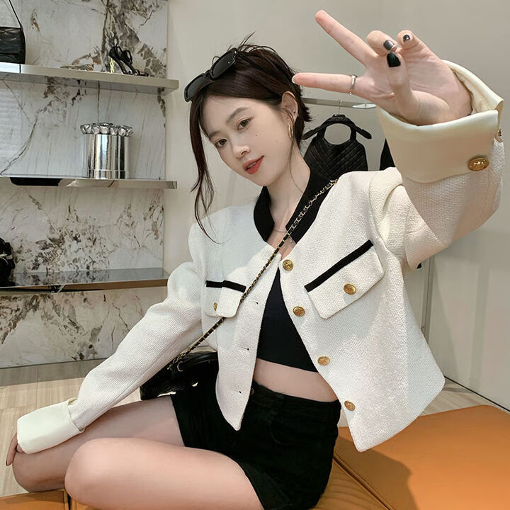 JRET小香风外套女装秋季2025新款感小众气质短款立领宽松长袖上衣女 白色 S 建议80-95斤【图片 价格 品牌 报价】-京东