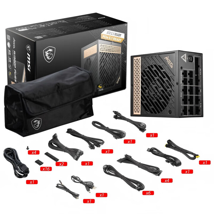 微星（MSI）MEG AI 1300P 1600W 钛金全模组碳化硅电源ATX3.1原生12V AI 1300P 1300W白金全模组【图片 ...