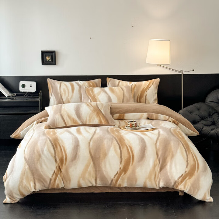 恒源祥a类牛奶绒四件套防静电2025新款冬季床上用品保暖被套加厚双面绒 沐光-咖[A类母婴级] 床单款 2.0m四件套(220*240【图片 ...