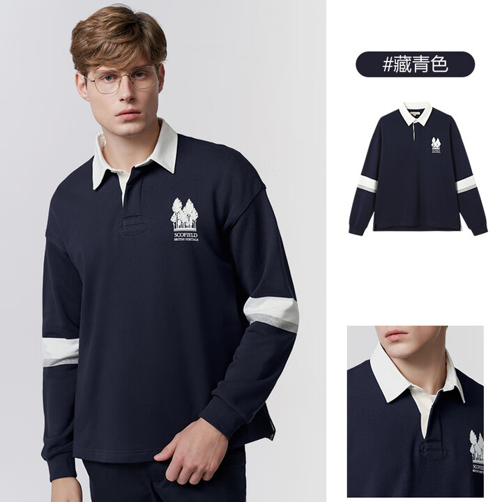 Scofield【SORONA】新品美式复古时尚休闲纯色长袖翻领polo衫男 藏青色 M (170)【图片 价格 品牌 报价】-京东