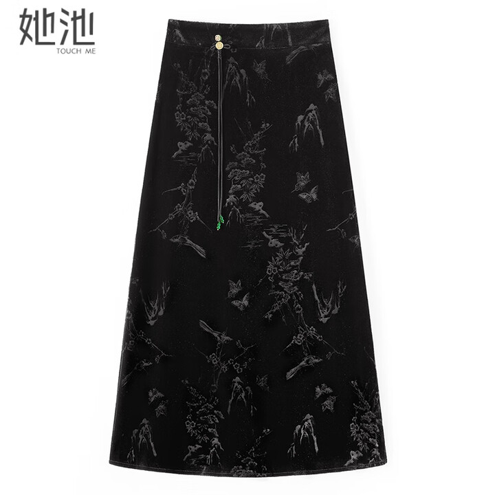 【她池半身裙】她池新中式丝绒提花半身裙女2025秋装新款高腰复古国风A字裙【行情 报价 价格 评测】-京东