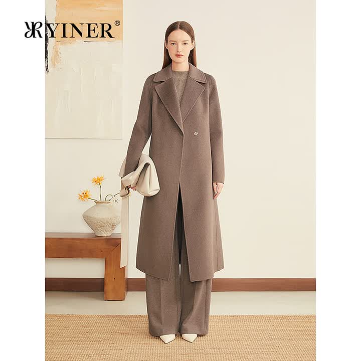 YINER音儿专选2025冬季新款长款翻领暗扣羊毛羊绒混纺双面呢大衣 栗色 3XL【图片 价格 品牌 报价】-京东