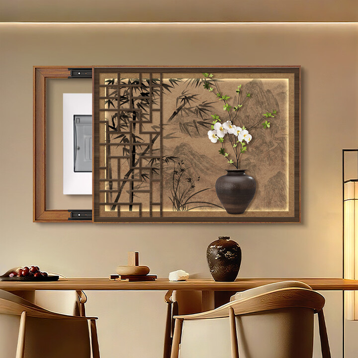 意识形态复古风电表箱装饰画2025新款中式弱电箱遮挡挂画电闸箱配电盒盖板 G8586 45*35（容纳横长35竖高25） 掀盖式【水晶画面 ...