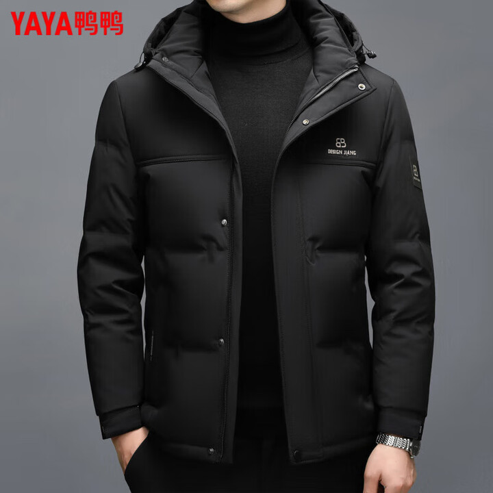 鸭鸭中年男士加厚羽绒服短款2025年冬季新款品牌男装连帽冬装保暖外套 黑色 M 170(建议90斤-120斤)【图片 价格 品牌 报价】-京东