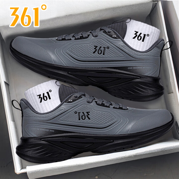 361°男鞋运动鞋男士秋冬皮面防泼水减震跑步鞋耐磨休闲旅游鞋男子男款 灰/曜石黑 【皮面】 42 【正品授权】【图片 价格 品牌 报价】-京东