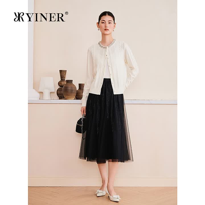 音儿（YINER）【中国红】YINER音儿专选2025春新款美丽诺羊毛香风钉珠针织开衫 奶油白 L【图片 价格 品牌 报价】-京东