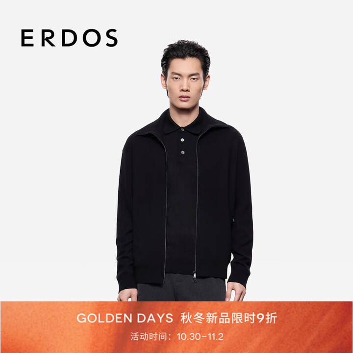 ERDOS【头等舱系列】男装双提翻领羊绒夹克版型开衫25秋冬新品 黑 XL 180/100A【图片 价格 品牌 报价】-京东