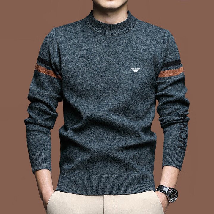 ARMANI EXCHANGE阿玛尼秋冬季加厚纯色羊毛衫男宽松圆领保暖毛衣针织打底衫潮 绿色 HJ-9555 4XL 190 建议185 ...