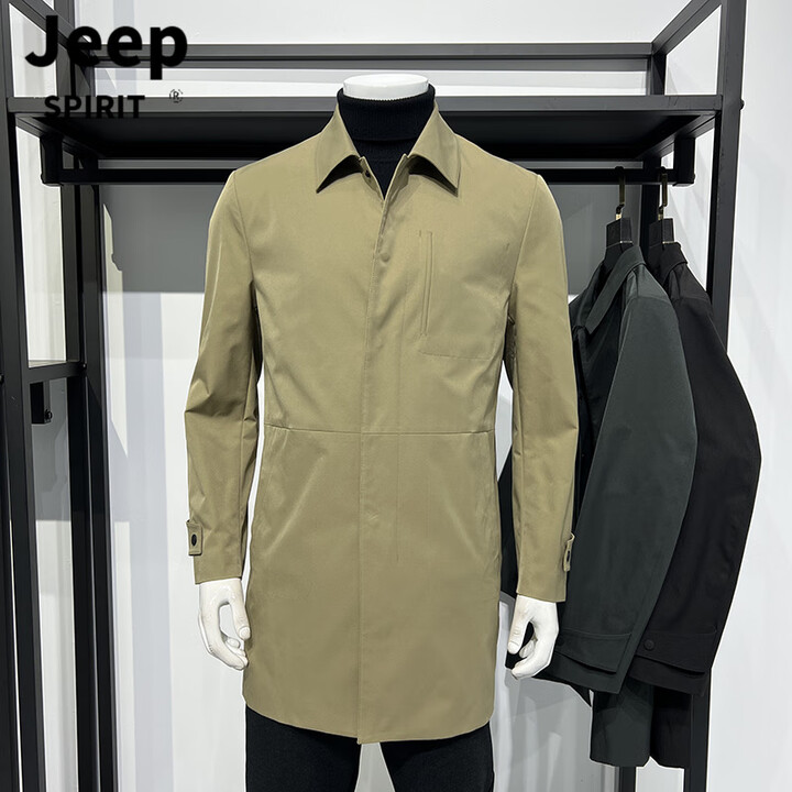 JEEP SPIRIT高品质纯色中长款翻领风衣外套男时尚休闲单排扣披风25年春秋新款 卡其色 M 170【图片 价格 品牌 报价】-京东