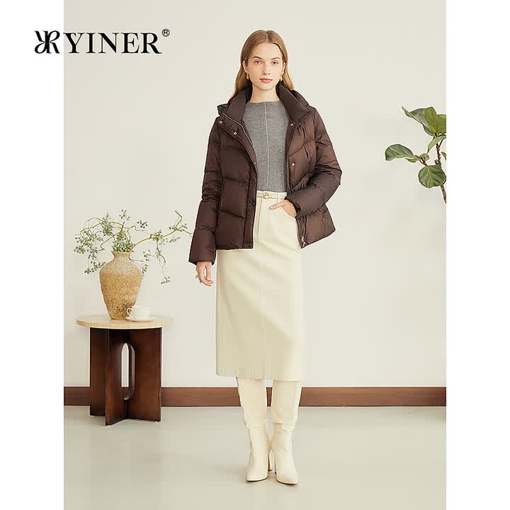 YINER音儿专选2025冬季新款法式柔光缎面斜线绗缝立领连帽羽绒服 深咖 S【图片 价格 品牌 报价】-京东