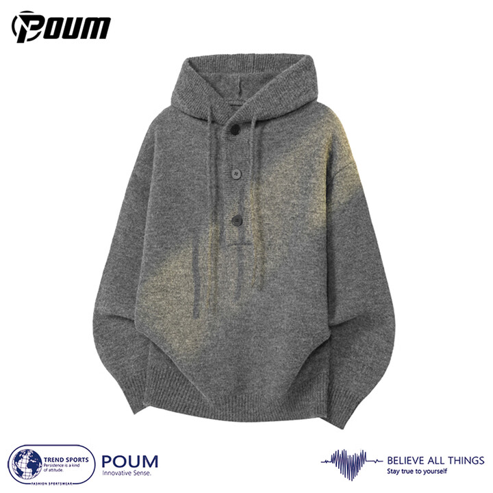 【POUM男士毛衣】POUM美式慵懒风连帽毛衣男士冬款保暖加厚针织衫外套JM25823深灰XL【行情 报价 价格 评测】-京东