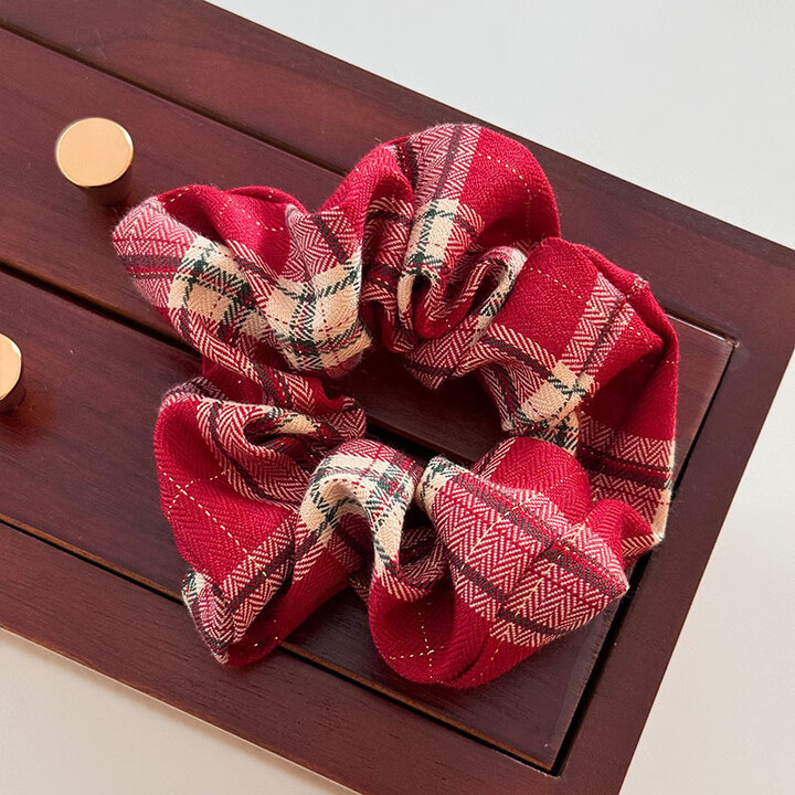 蔻书东红色蕾丝格子大肠发圈女感新年耶诞氛围感韩系发圈发圈头饰 741#红格肠圈-素圈【图片 价格 品牌 报价】-京东