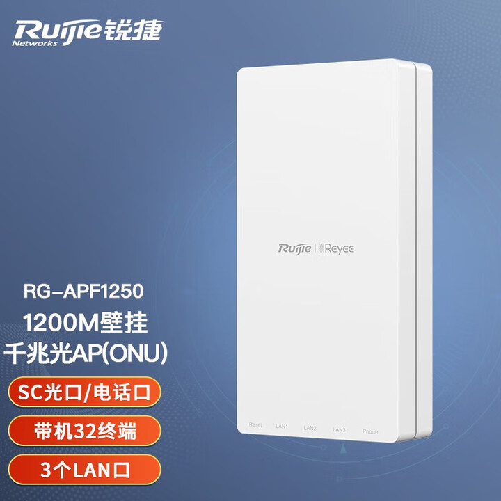 锐捷（Ruijie）千兆双频面板/吸顶易光AP(ONU) SC上联无源分光口 智能网优WIO RG-APF1250 WiFi5面板 下联1网口 ...