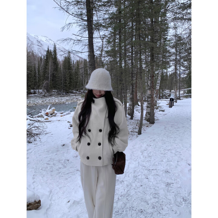 pusumede柏林纪事 复古羊毛立领外套女感短款双排扣毛呢大衣 杏色(50%羊毛） S【图片 价格 品牌 报价】-京东