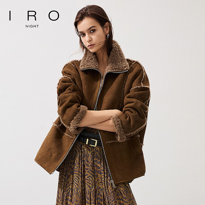 IRO NIGHT 环保麂皮外套加绒拼接保暖咖色法式轻奢25冬季新款 焦糖色 XXS【图片 价格 品牌 报价】-京东