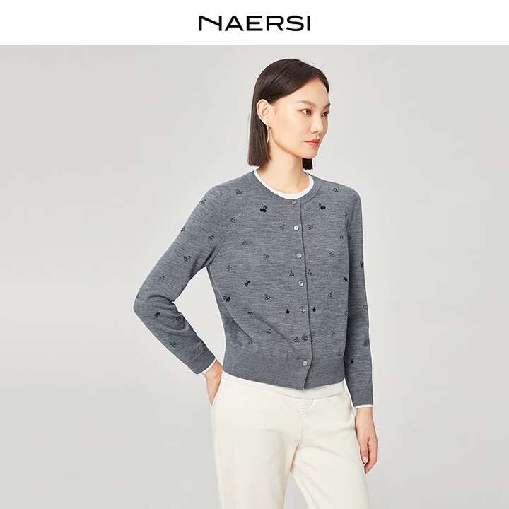 娜尔思（NAERSI）娜尔思针织毛衫修身显瘦打底衫2025年冬季新款简约百搭时尚上衣女 淡灰色 XL【图片 价格 品牌 报价】-京东