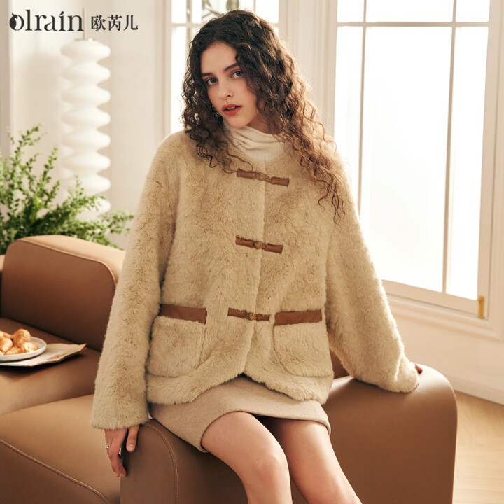 【OlrainG23DP88052】Olrain欧芮儿小香风皮草外套女冬季女装时尚仿皮毛一体上衣 浅咖色 S【行情 报价 价格 评测】-京东
