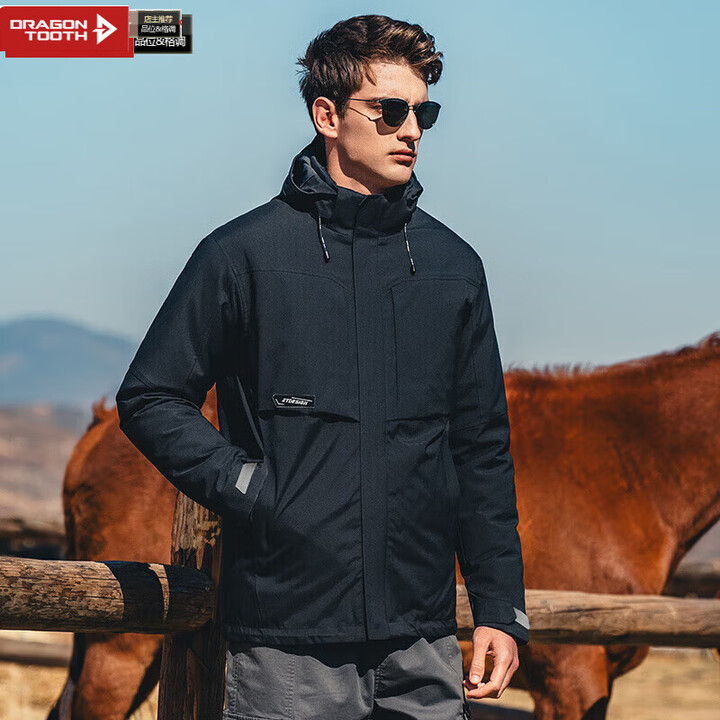 龙牙（Dragon Tooth）户外防水冲锋夹克男秋冬款工装登山服可拆卸连帽外套上衣 黑色 M (110-135斤)【图片 价格 品牌 报价】-京东