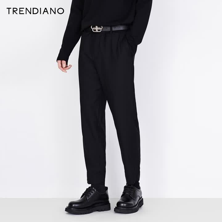 TRENDIANO官方2023新款秋季简约利落百搭直筒休闲西裤九分裤男潮 黑色090 M 30（2尺3）【图片 价格 品牌 报价】-京东