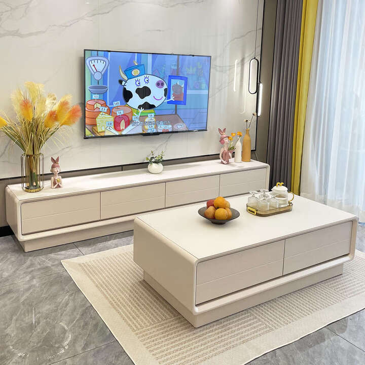 语森忆电视柜茶几组合客厅家用落地影视柜 1.4茶几1.6米三抽整柜 暖白 落地40【图片 价格 品牌 报价】-京东