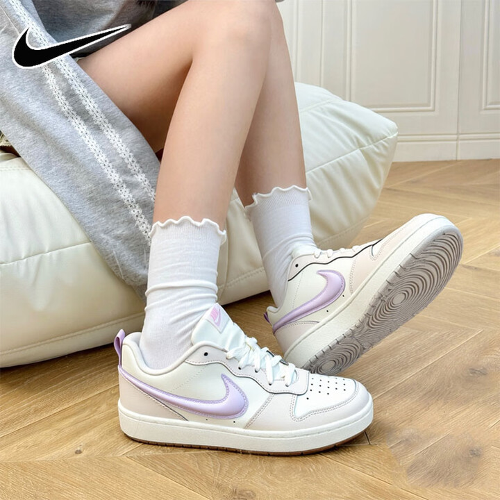 耐克（NIKE）大童鞋男女款 COURT BOROUGH 户外低帮运动休闲鞋 青少年厚底板鞋 IQ9796-151/白紫/淡粉 37.5 ...