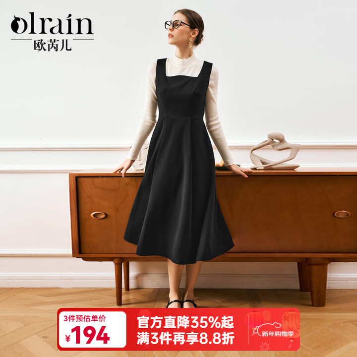 Olrain欧芮儿法式黑色连衣裙秋冬女装赫本风裙子毛呢背心裙 黑色 L【图片 价格 品牌 报价】-京东